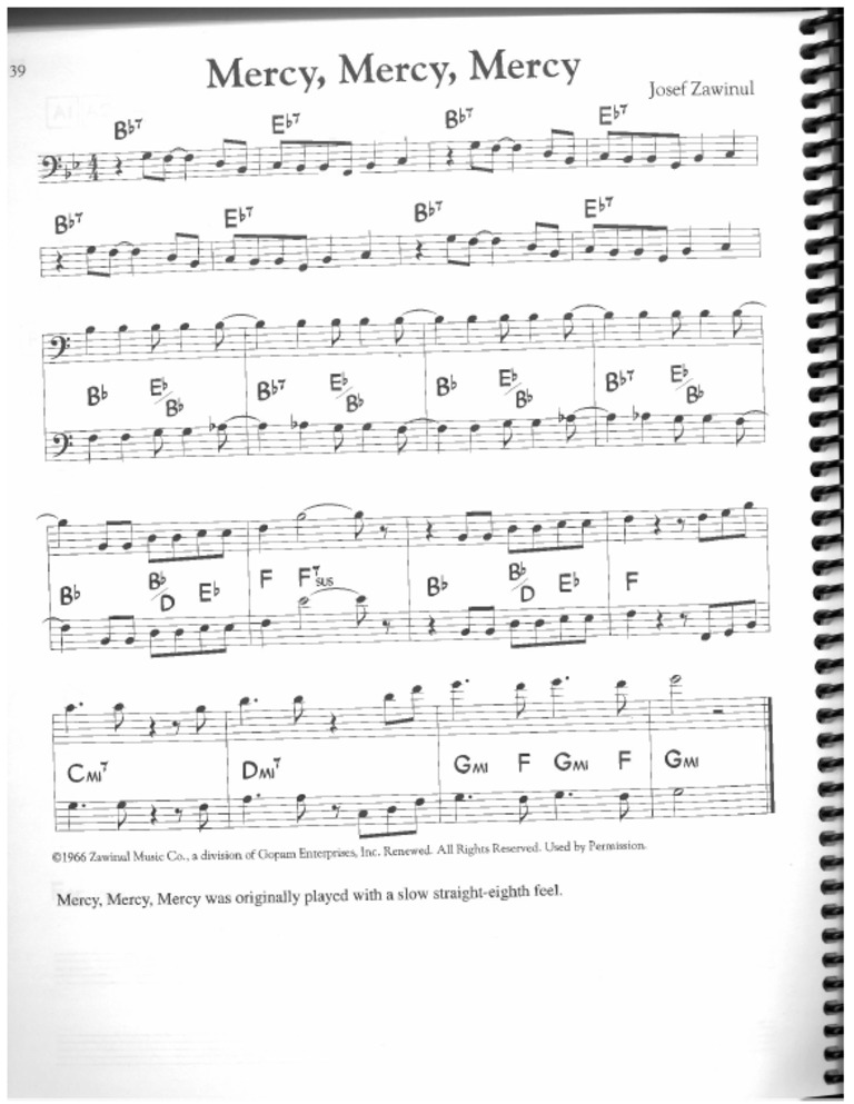 Mercy Mercy Mercy Bass Clef | PDF