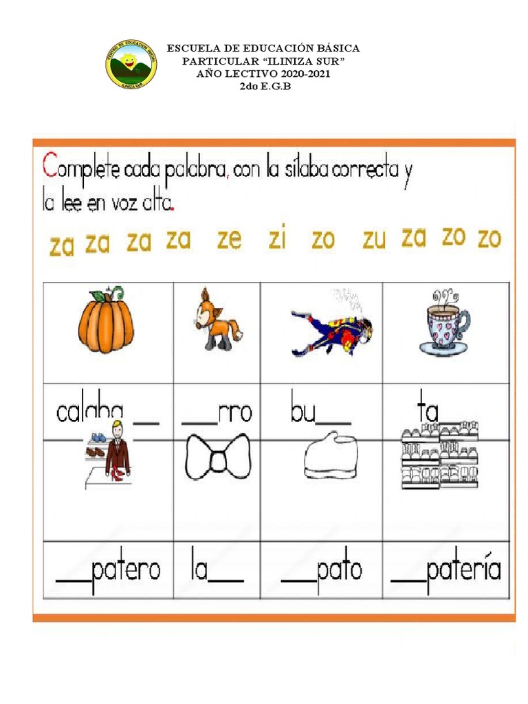 Complete Con Las Silabas Za Ze Zi Zo Zu-3 | PDF