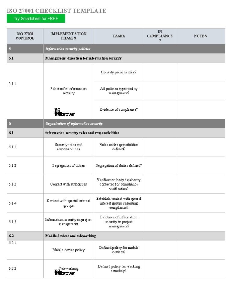 ISO 27001 Checklist | PDF | Information Security | Access Control