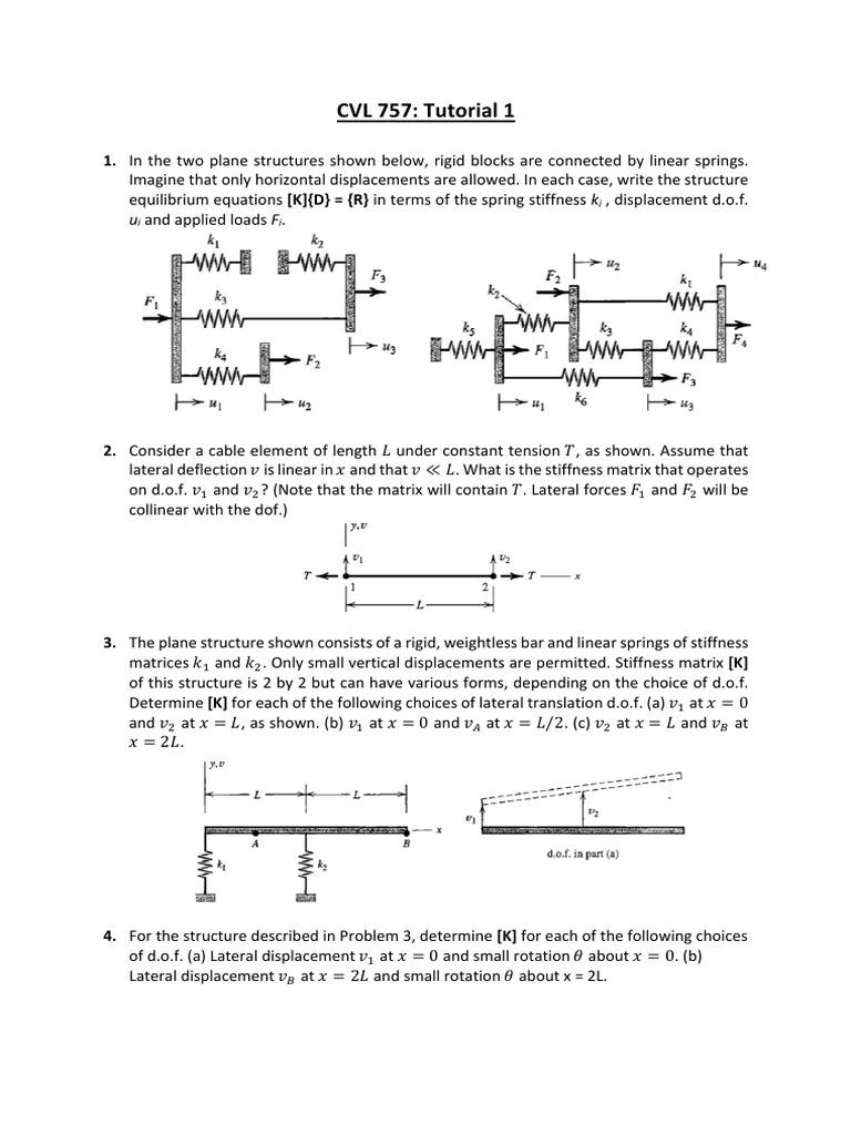 CVL 757: Tutorial 1 | PDF | Stiffness | Matrix (Mathematics)