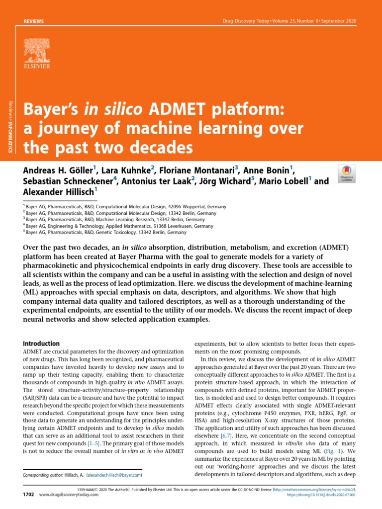 Bayer S In Silico Admet Platform Journey Of Machine Learning Pdf Deep Learning Receiver