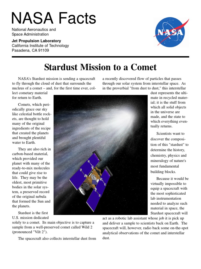 NASA Facts Stardust Mission to a Comet | Comet | Cosmic Dust | Free 30 ...
