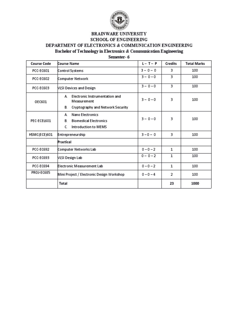 BTech ECE Semester-6 | PDF | Microelectromechanical Systems | Computer Network