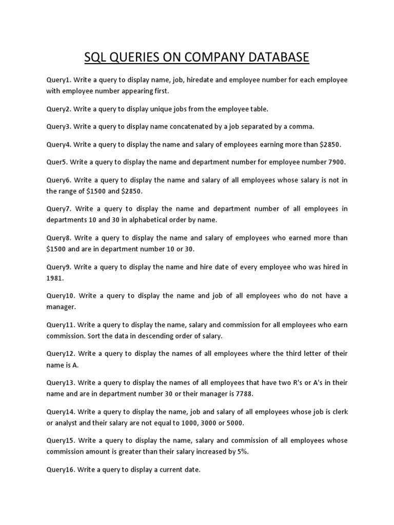 SQL Queries On Company Database | PDF | Sql | Salary