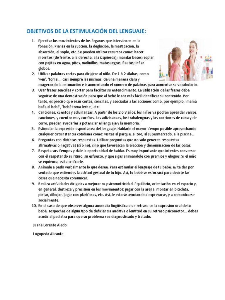 Objetivos de La Estimulación Del Lenguaje | PDF | Patología del habla y ...