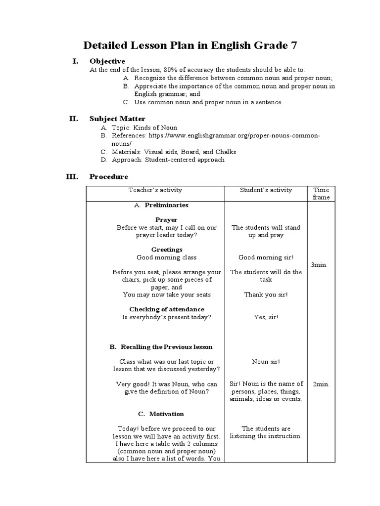 Detailed Lesson Plan in NOUN | PDF | Noun | Lesson Plan