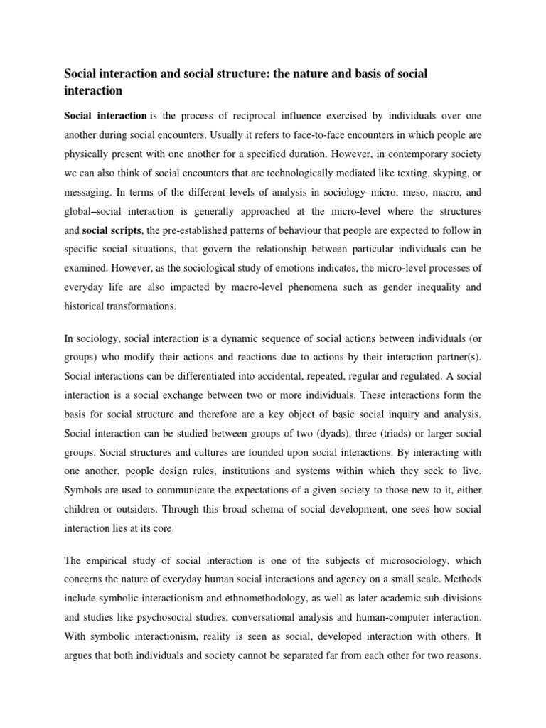 Social Interaction PDF | PDF | Nonverbal Communication | Competition