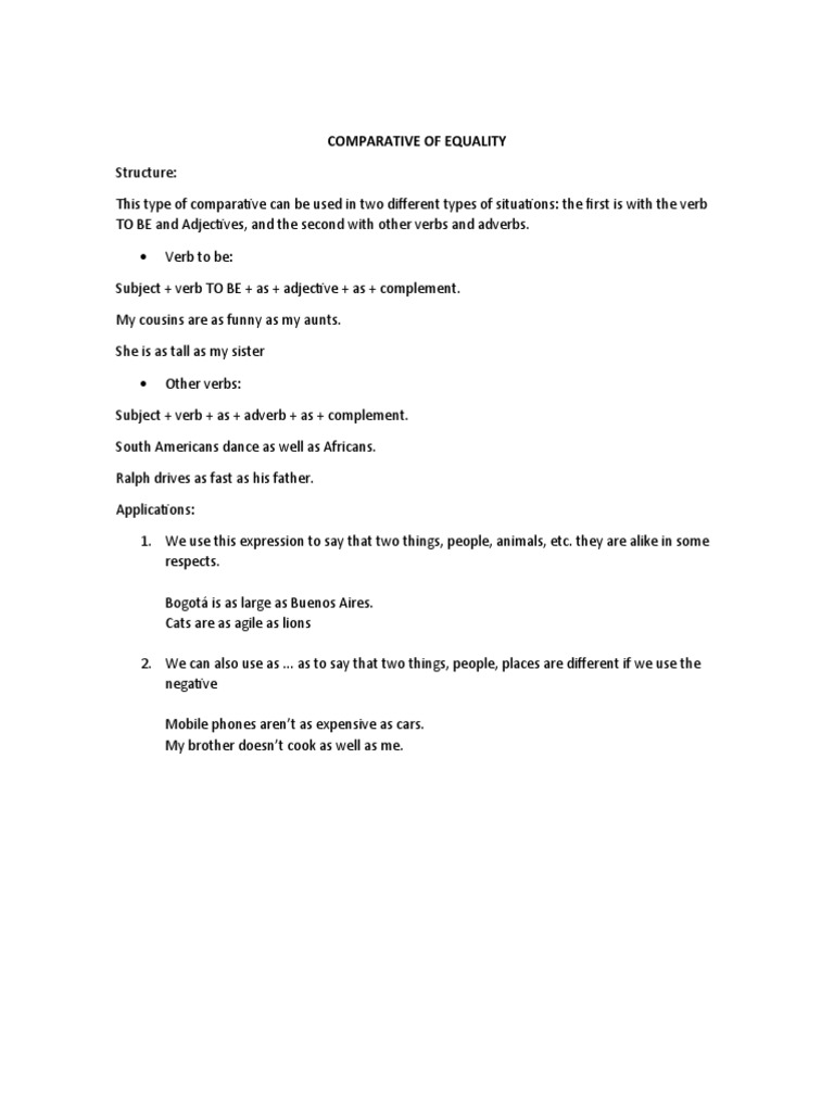 Comparative of Equality | PDF