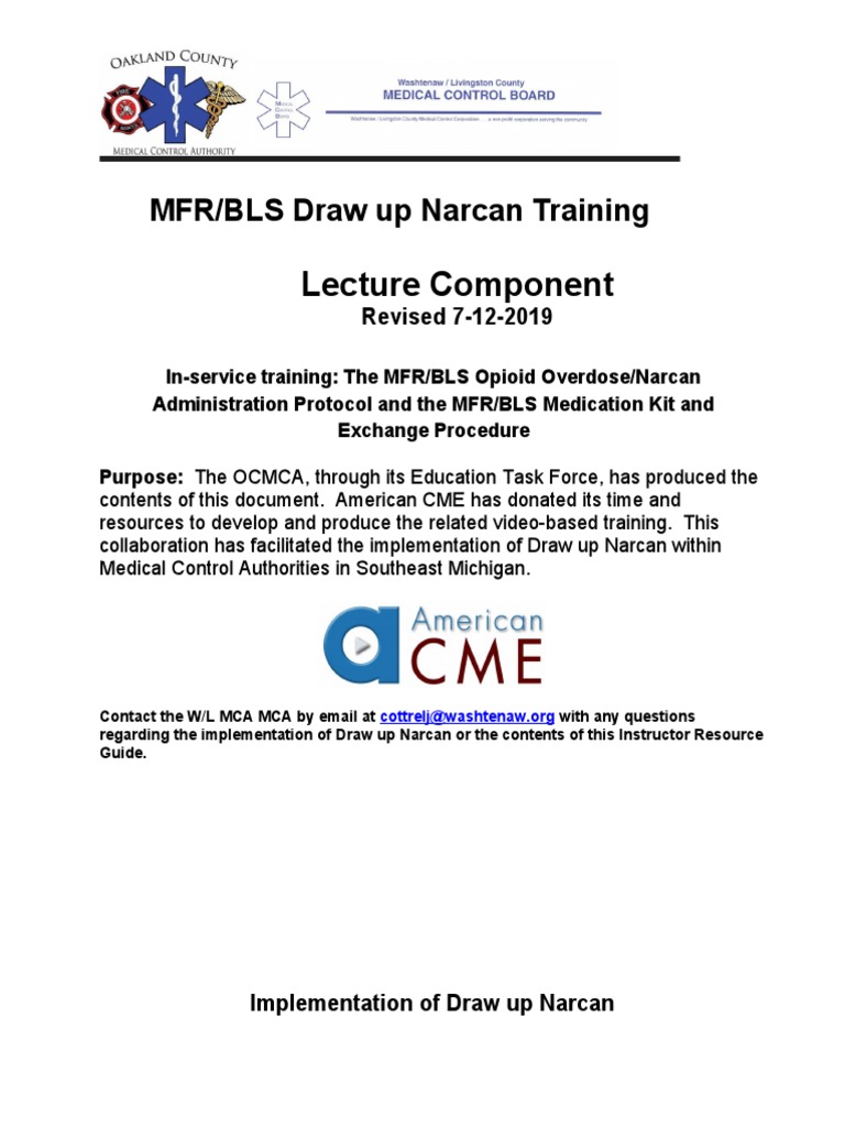 Lecture Component: MFR/BLS Draw Up Narcan Training | PDF | Naloxone ...
