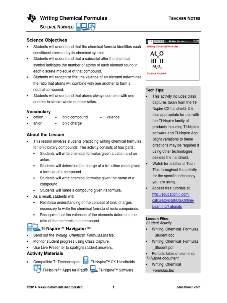 Writing Chemical Formulas: T N S N | PDF | Ion | Chemical Compounds