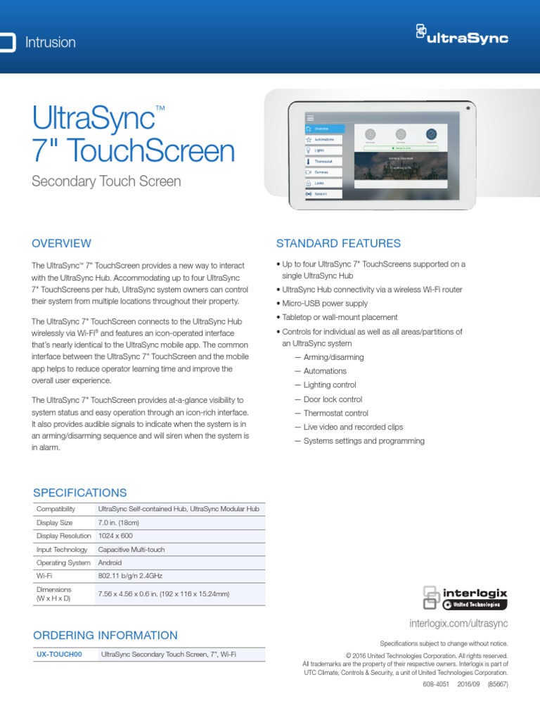 Ultrasync 7" Touchscreen: Secondary Touch Screen | Download Free PDF ...