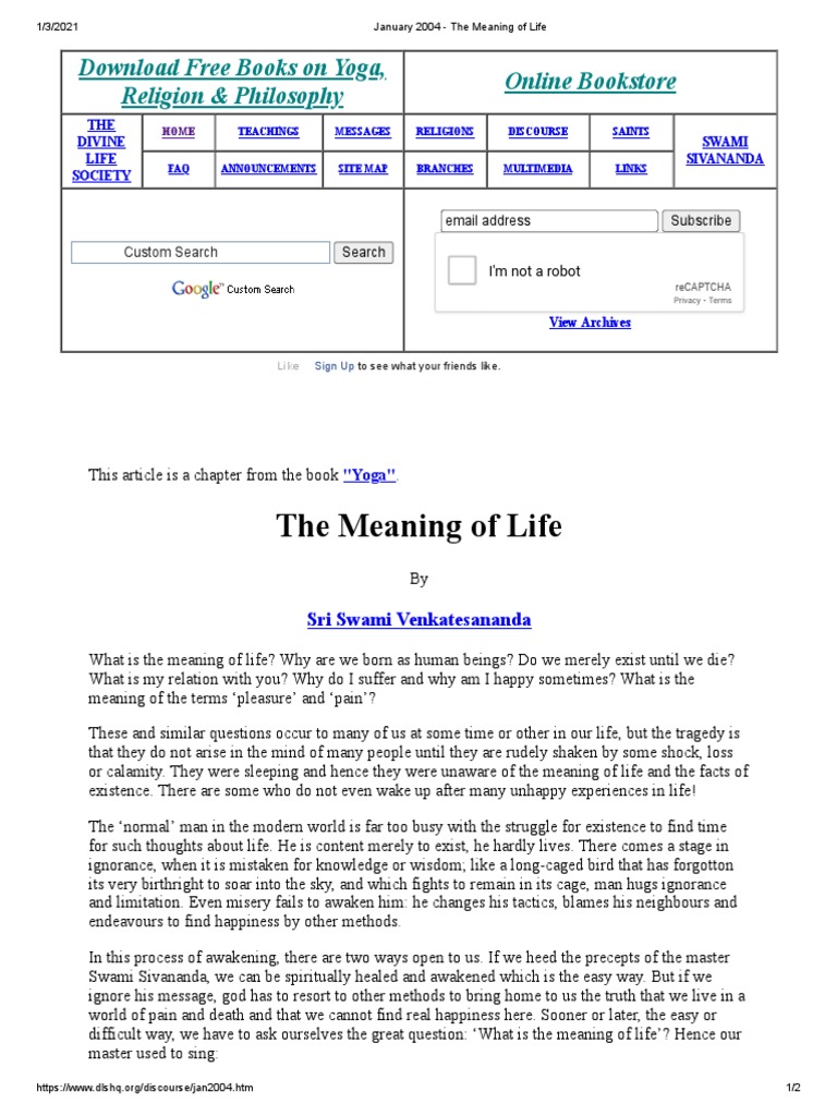 The Meaning of Life: Download Free Books On Yoga, Religion & Philosophy ...