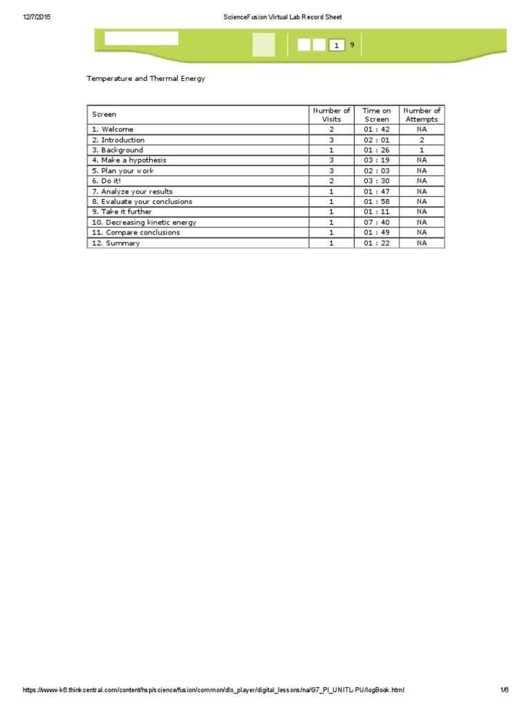 ScienceFusion Virtual Lab Record Sheet | PDF | Temperature | Metrology