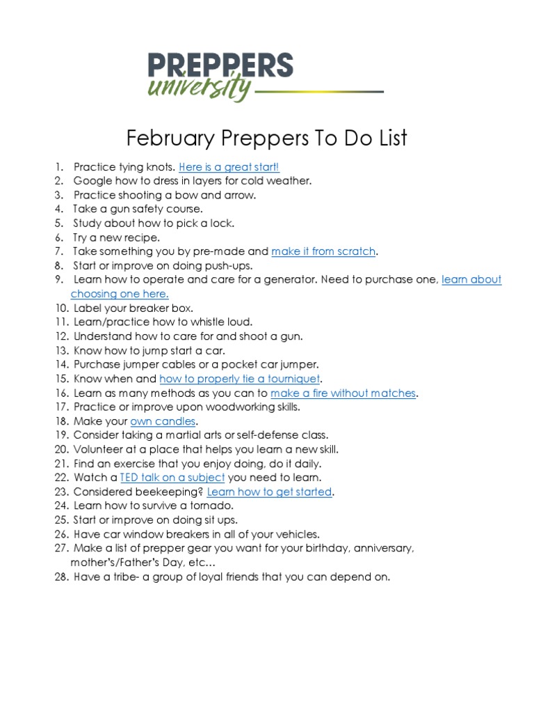 February Preppers To Do List: Here Is A Great Start! | PDF