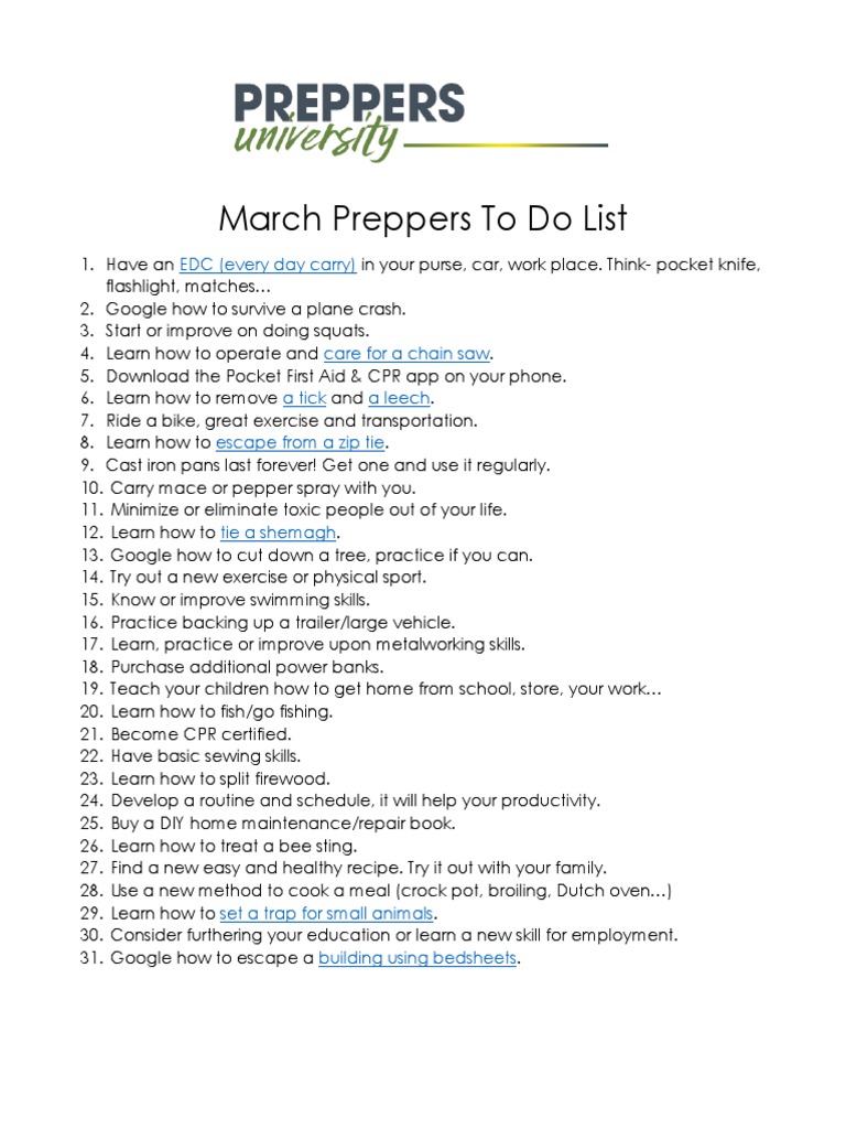 March Preppers To Do List: EDC (Every Day Carry) | PDF