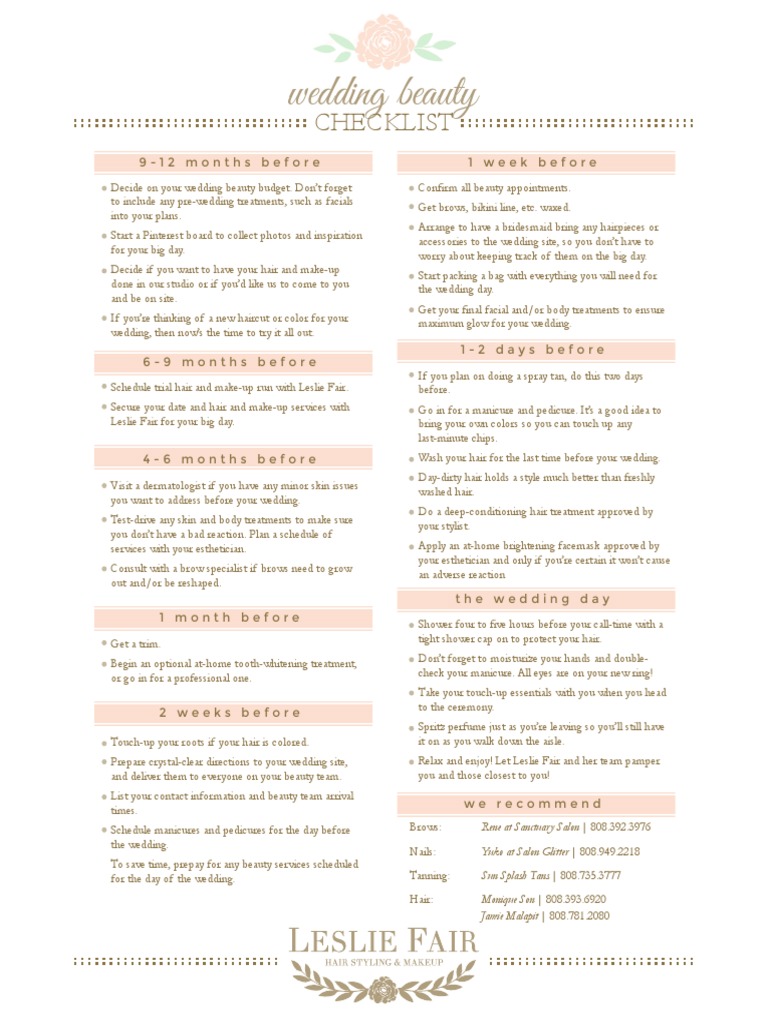 Beauty Checklist Printable | PDF | Beauty | Integumentary System