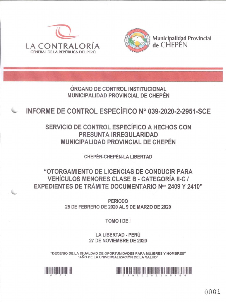 Informe de Control Específico N.º 039-2020-2-2951-SCE PDF | PDF