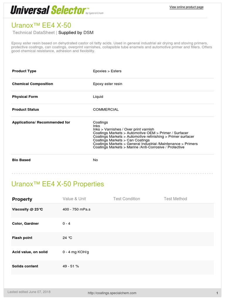 Uranox™ EE4 X-50 - DSM PDF | PDF | Epoxy | Varnish