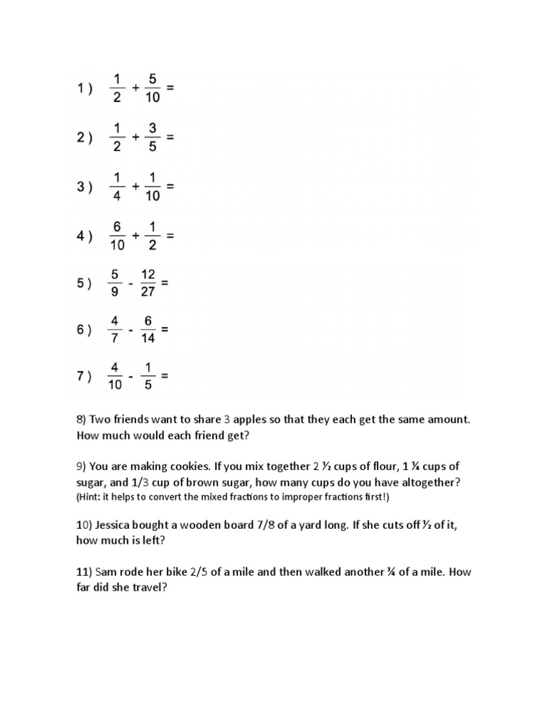 Fractions Worksheet With Answer Key | PDF | Sports & Recreation