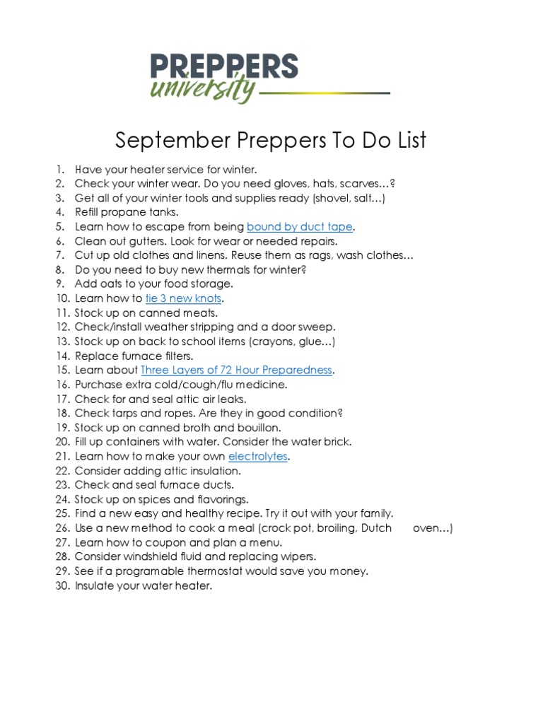 September Preppers To Do List: Bound by Duct Tape | PDF