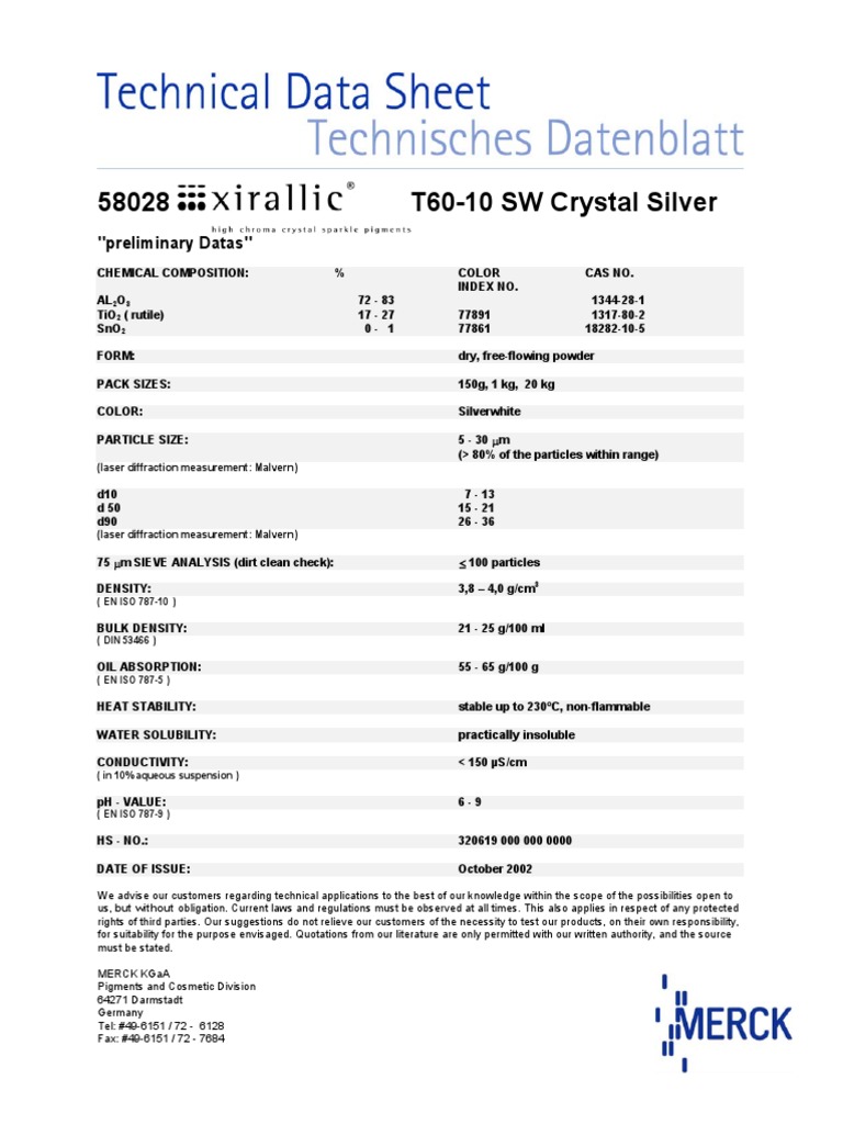 Xirallic T60-10 SW Crystal Silver PDF | PDF | Titanium Dioxide | Solubility