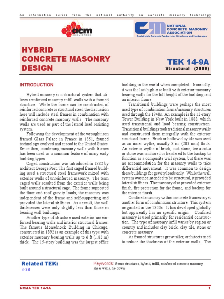 Hybrid Concrete Masonry Design: TEK 14-9A | PDF | Masonry | Earthquake ...