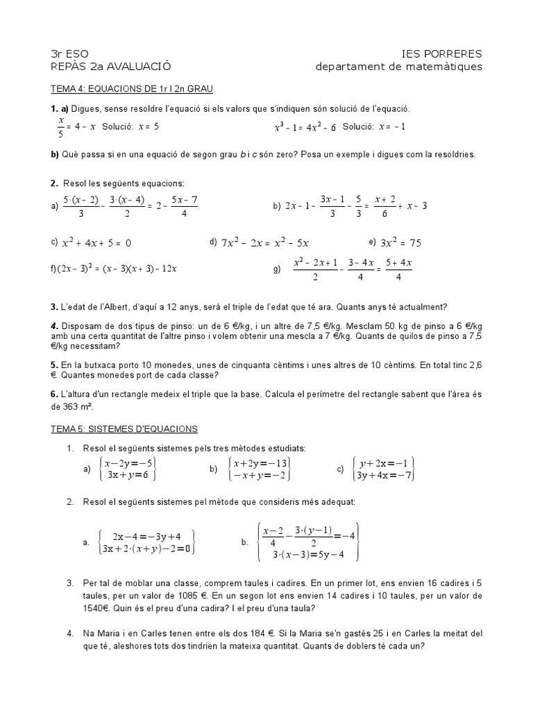 EXERCICIS DE REPAS 2a AVALUACIO | PDF