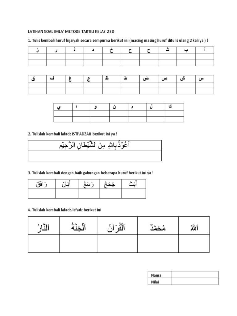 Soal Imla Kelas 1 - Perumperindo.co.id