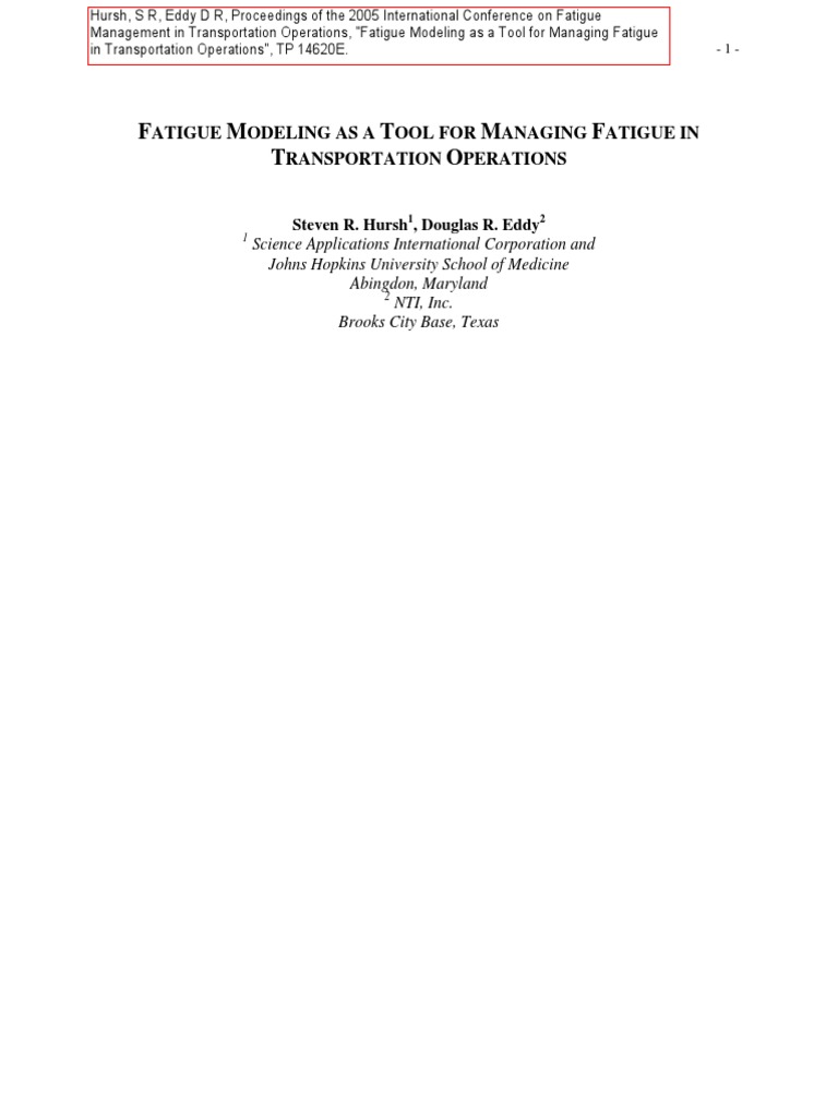 Fatigue Modeling As A Tool For Managing Fatigue Pdf Circadian