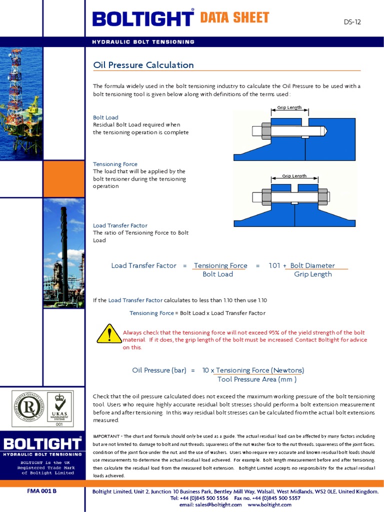 Oil Pressure Calculation: Bolt Load | PDF | Screw | Nut (Hardware)