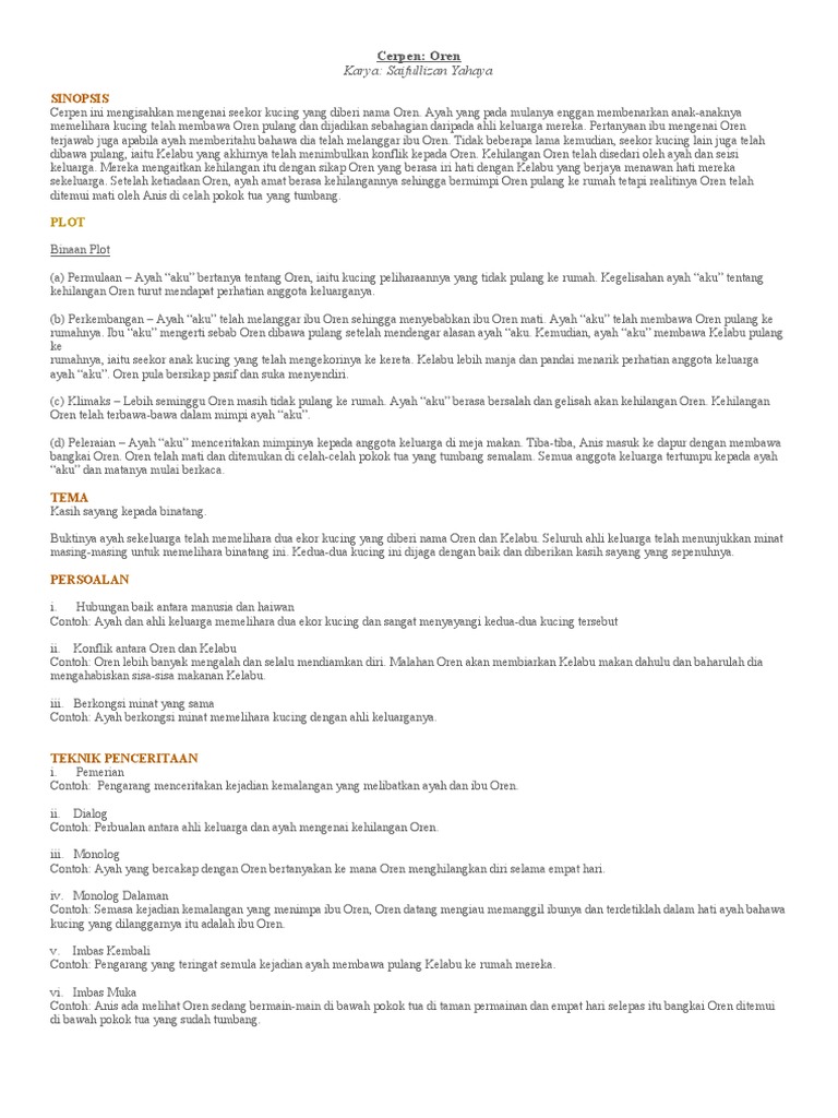 Nota Dan Latihan Cerpen Oren | PDF