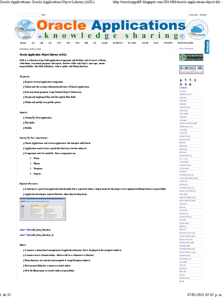 Oracle Application Object Library (AOL) : Select From Select From | PDF | Parameter (Computer ...