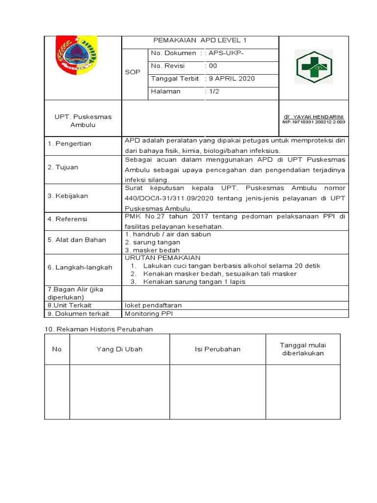 Pemakaian Apd Level 1 | PDF