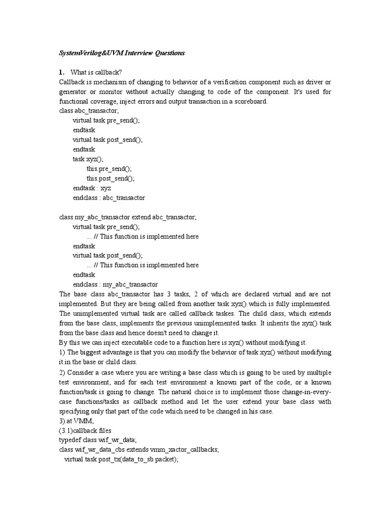 What Is Callback?: Systemverilog&Uvm Interview Questions | PDF | Method (Computer Programming ...