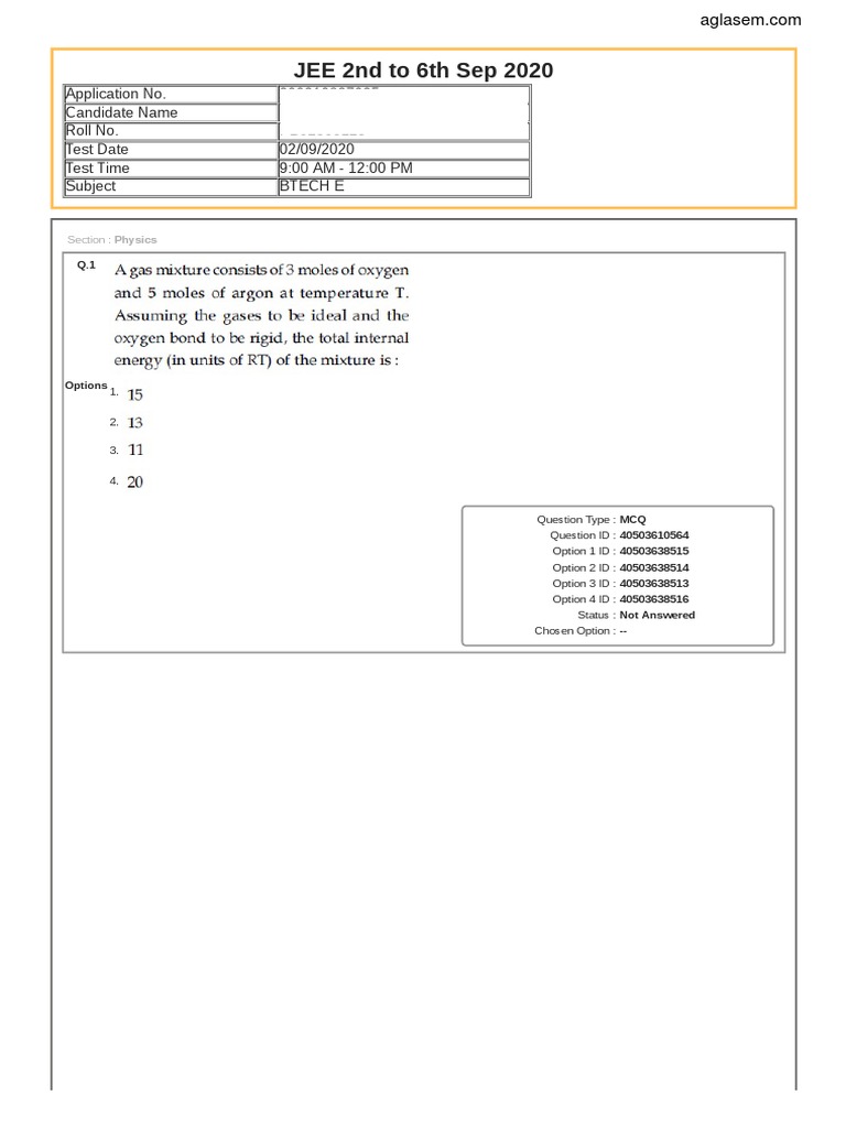 JEE Main 2020 Question Paper For 2 Sep 2020 Shift 1 | Download Free PDF ...