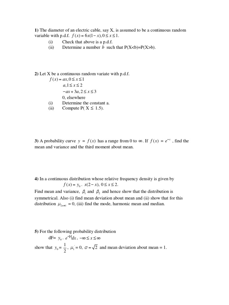 Mathematics Questions | PDF | Probability Density Function | Probability Theory