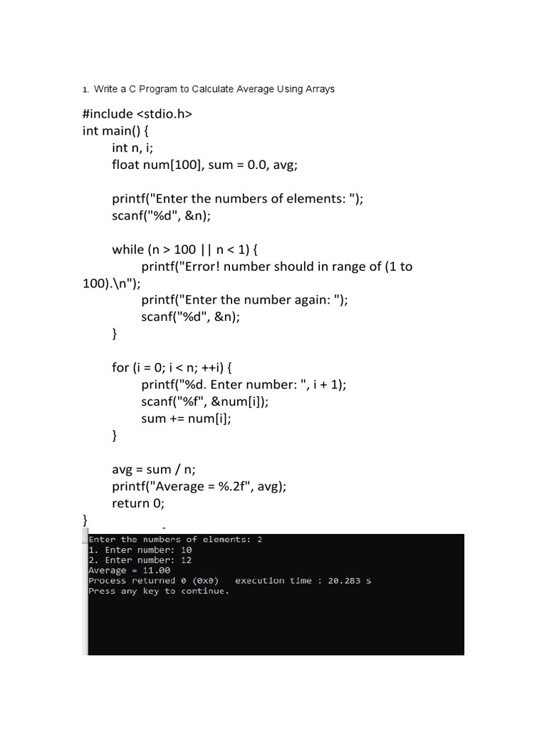 Write A C Program To Calculate Average Using Arrays | PDF | Matrix ...