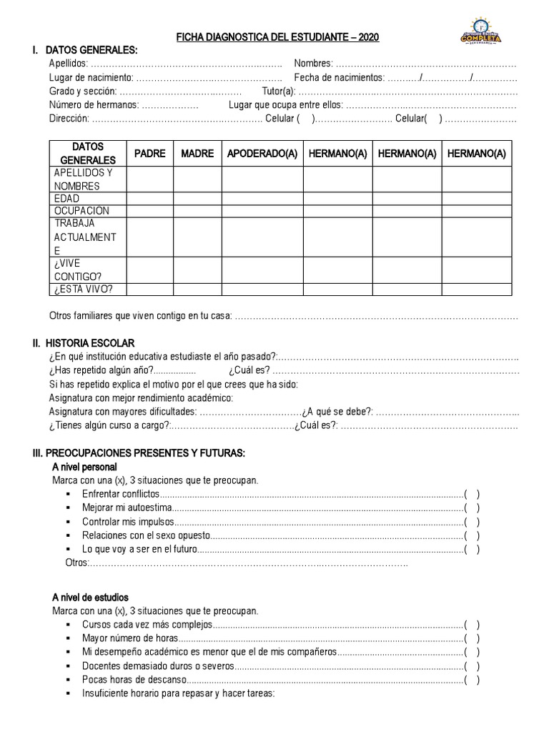 Ficha Diagnostica Del Estudiante | PDF