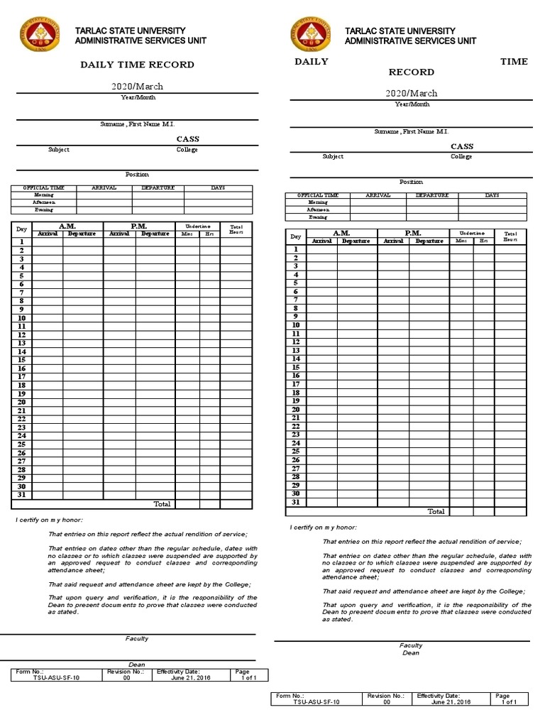 2020/march 2020/march: Daily Time Record Daily Time Record | PDF | Business