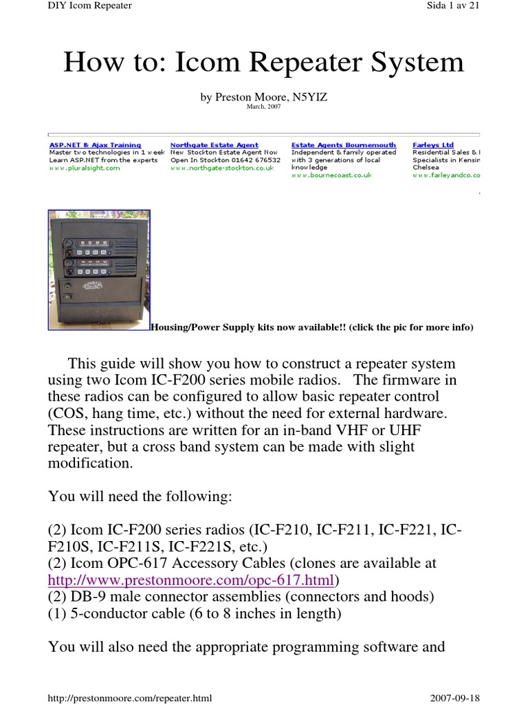 How To: Icom Repeater System: by Preston Moore, N5YIZ | PDF | Radio ...