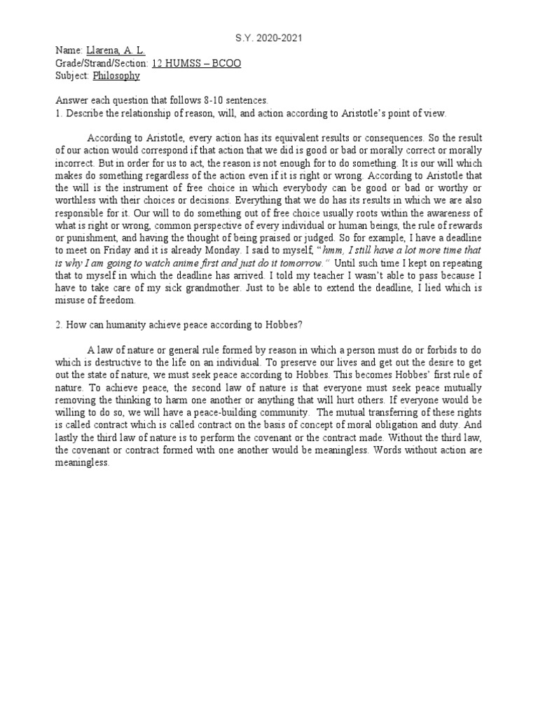 Philo - Reason Will Action and Peace | PDF | Natural Law | Reason