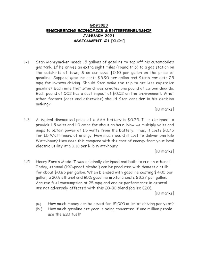 Assignment #1 | PDF | Gasoline | Fuel Economy In Automobiles