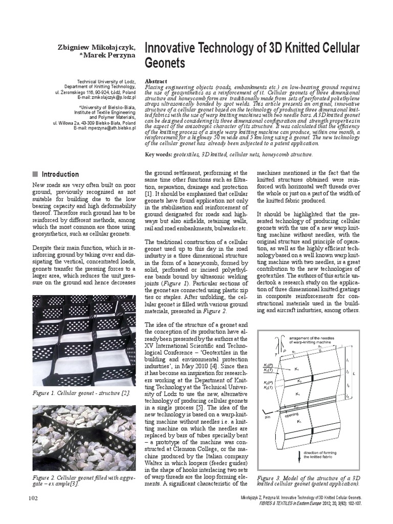 Innovative Technology of 3D Knitted Cellular Geonets: Zbigniew ...