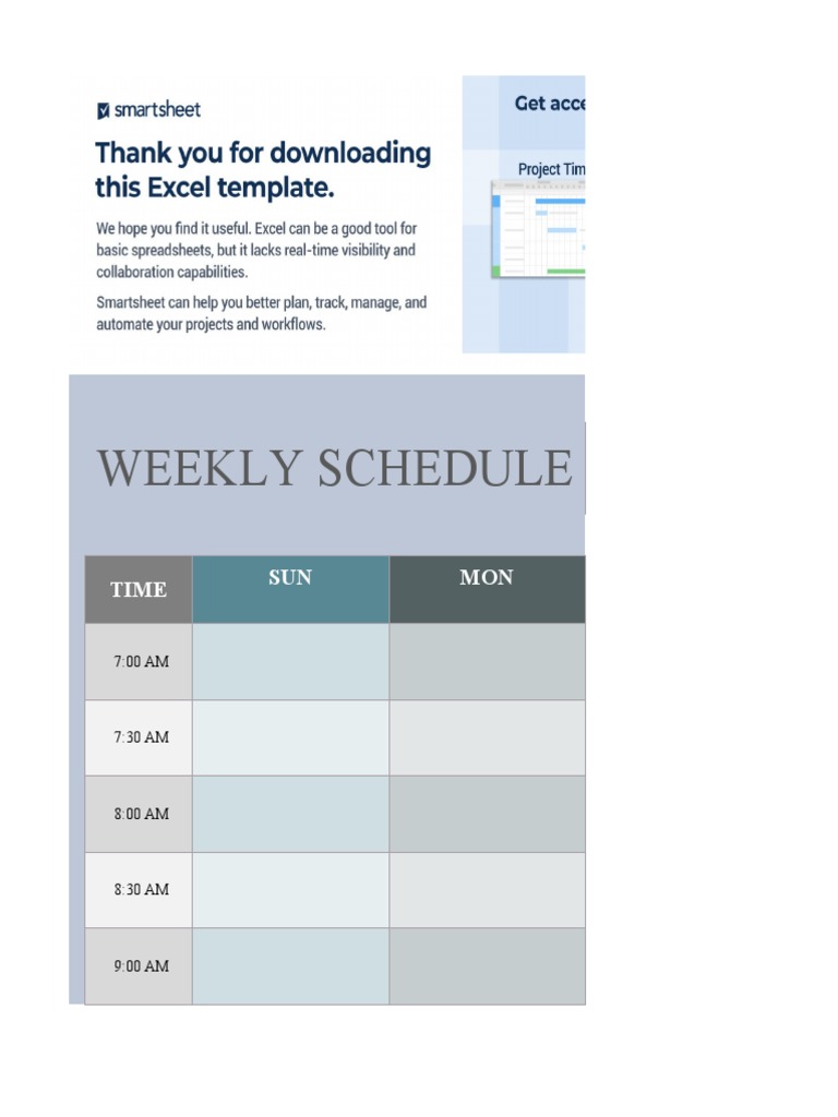 Weekly Schedule Template: 30-Minute Intervals | PDF