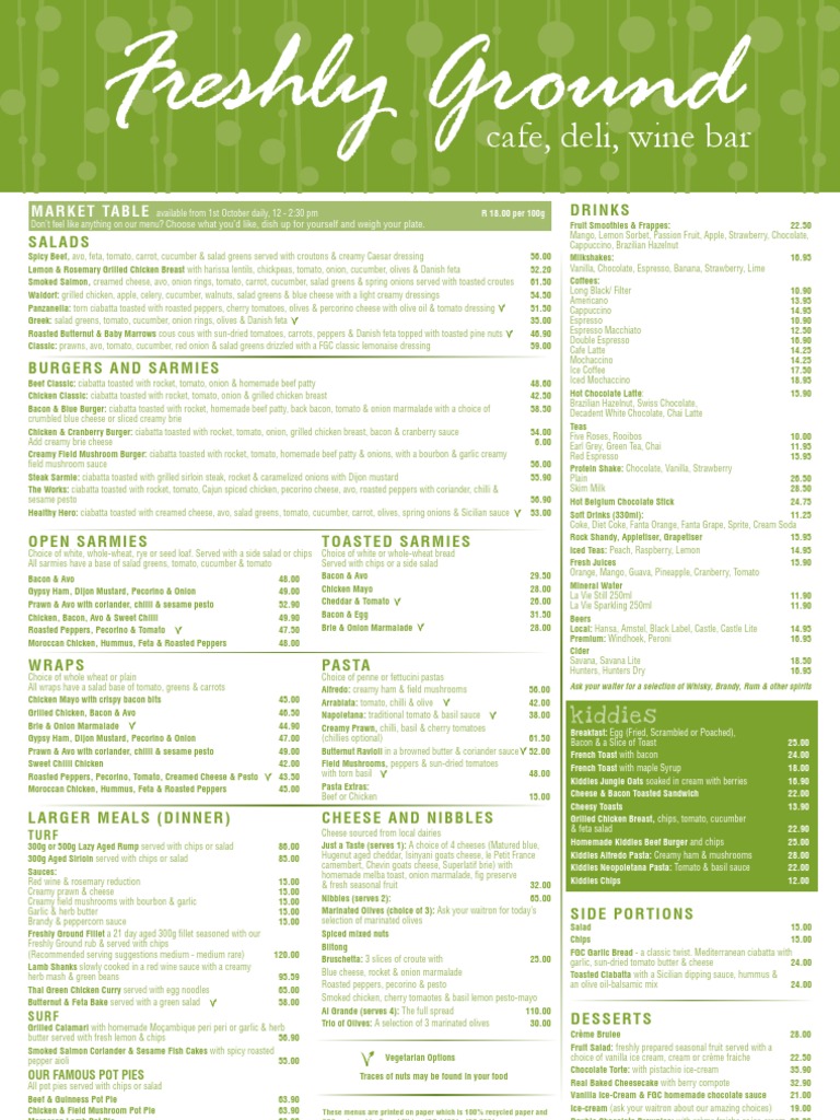 Freshly Ground Menu Highlights | PDF | Pesto | Salad