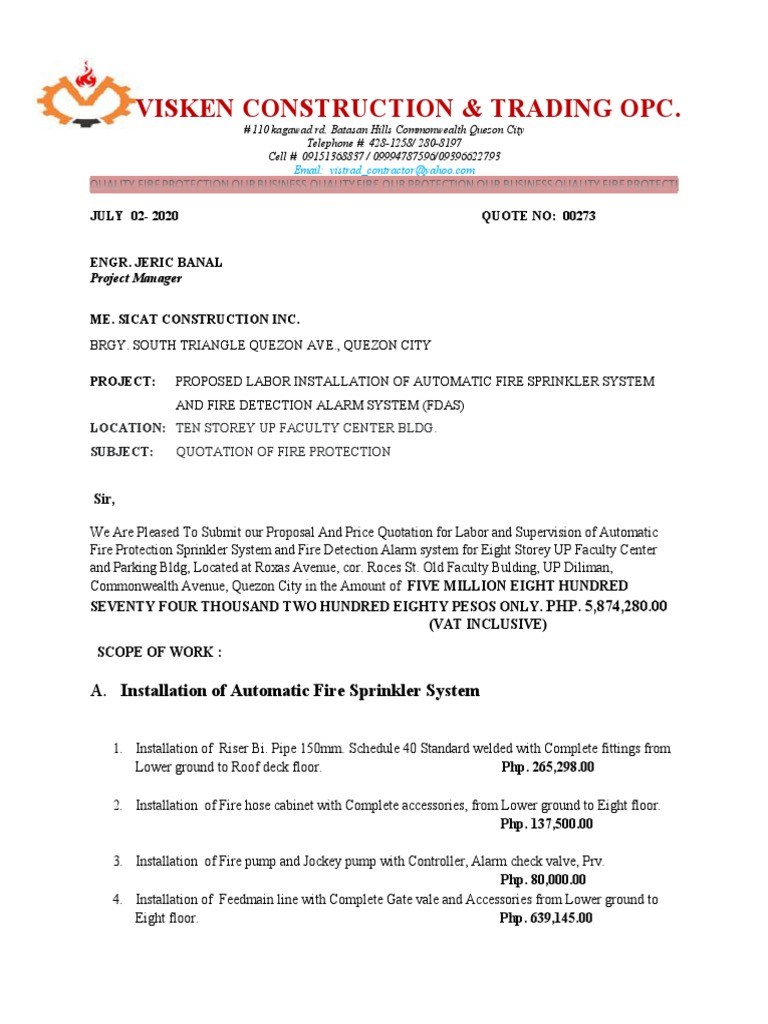 Fire Pro Quotation | PDF | Fire Sprinkler System | Fires