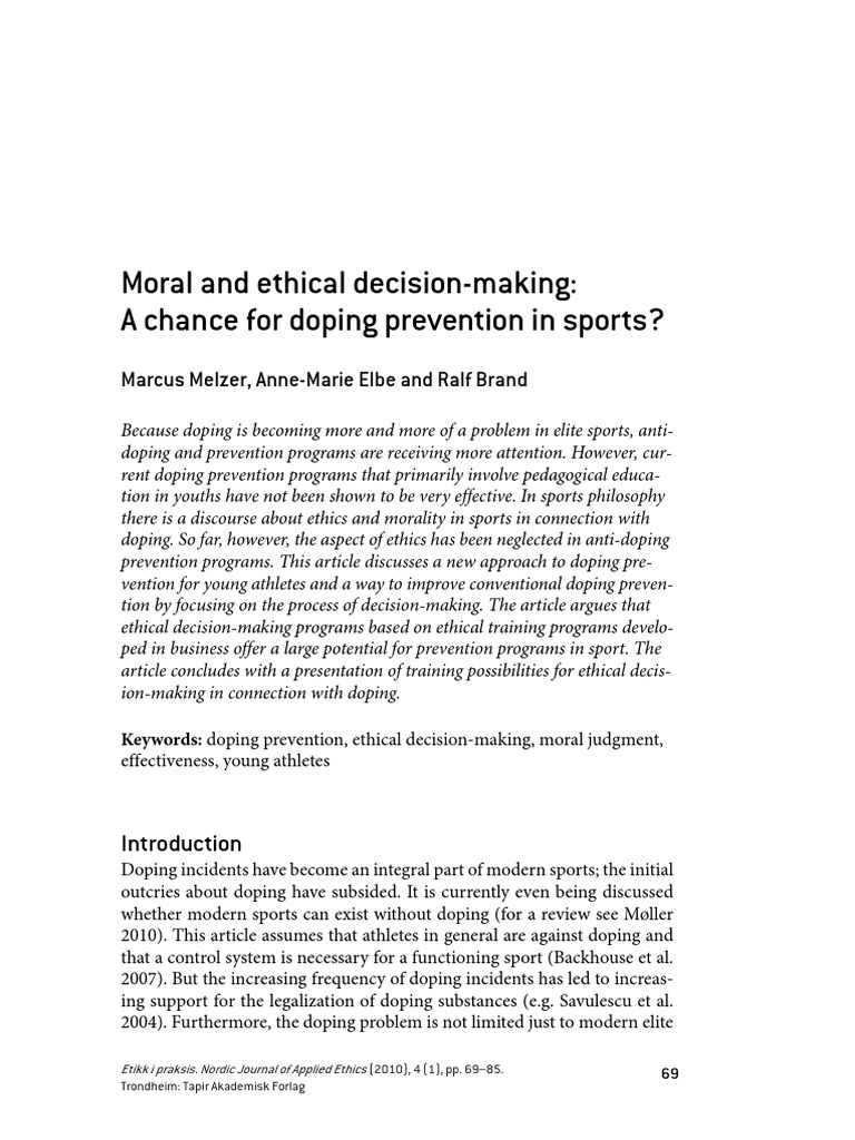 Moral and Ethical Decision-Making: A Chance For Doping Prevention in ...
