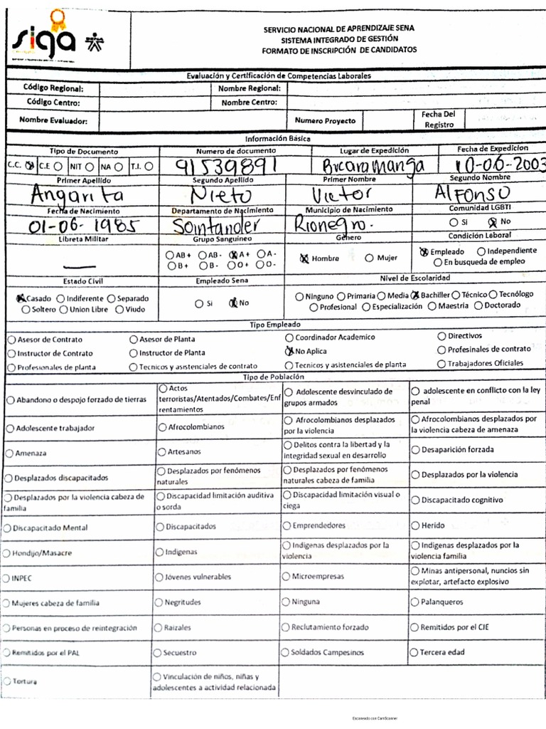 formato inscripción sena | PDF