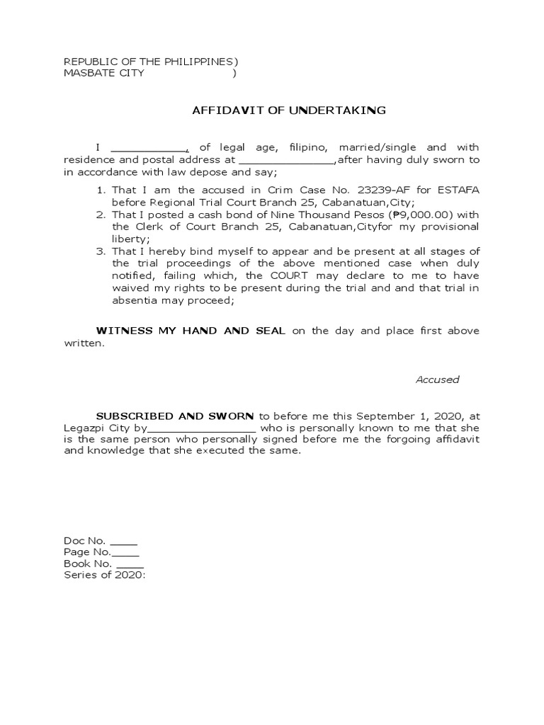 Affidavit of Undertaking | PDF