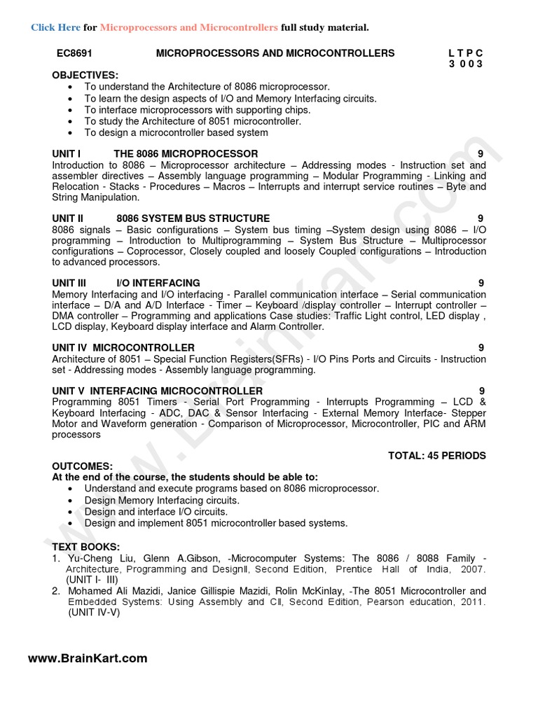125 - EC8691 Microprocessors and Microcontrollers - Anna University 2017 Regulation Syllabus ...